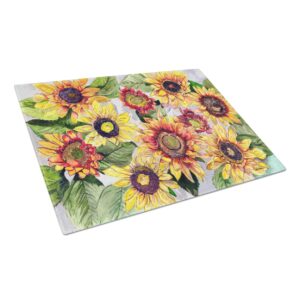 caroline's treasures 8766lcb sunflowers glass cutting board large decorative tempered glass kitchen cutting and serving board large size chopping board