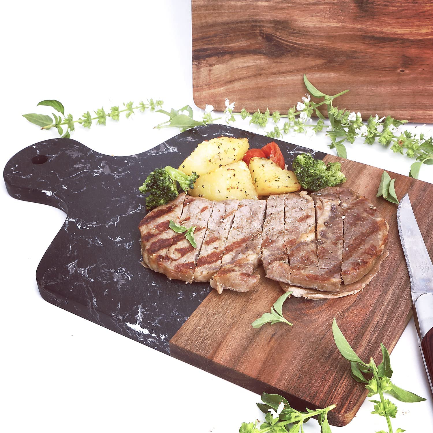 Uniharpa Cutting Board, Acacia Wood Cutting Board Solid Wood Marble Splicing Cutting Board Household Cutting Board for Meat Bread Fruits.