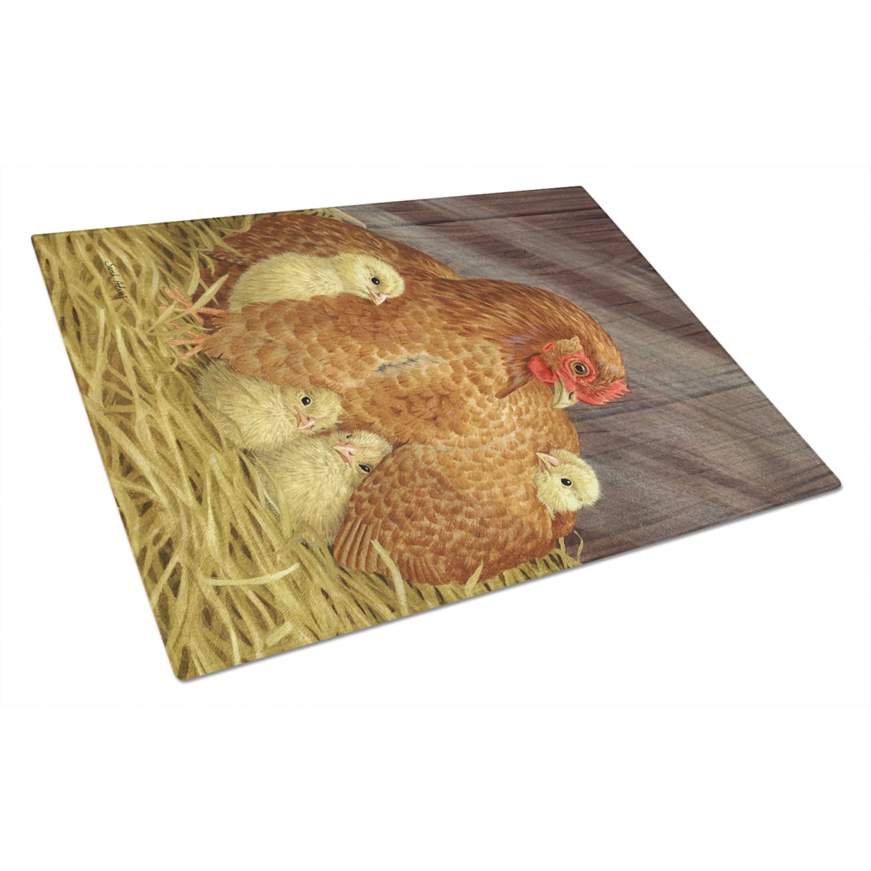 Caroline's Treasures ASA2011LCB My Little Chickadees with Hen Chicken Glass Cutting Board Large Decorative Tempered Glass Kitchen Cutting and Serving Board Large Size Chopping Board