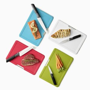 Joseph Joseph Index Plastic Cutting Board Set with Stainless Steel Storage Case Color-Coded Dishwasher-Safe Non-Slip, Large, Steel Multicolored