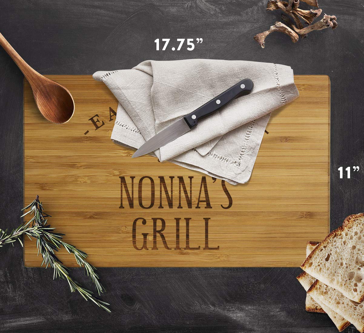 Andaz Press Large Bamboo Wood BBQ Cutting Board Gift, 17.75 x 11-inch, Nonna's Grill, 1-Pack, Laser Engraved Serving Chopping Board Christmas Birthday Chef Kitchen Ideas