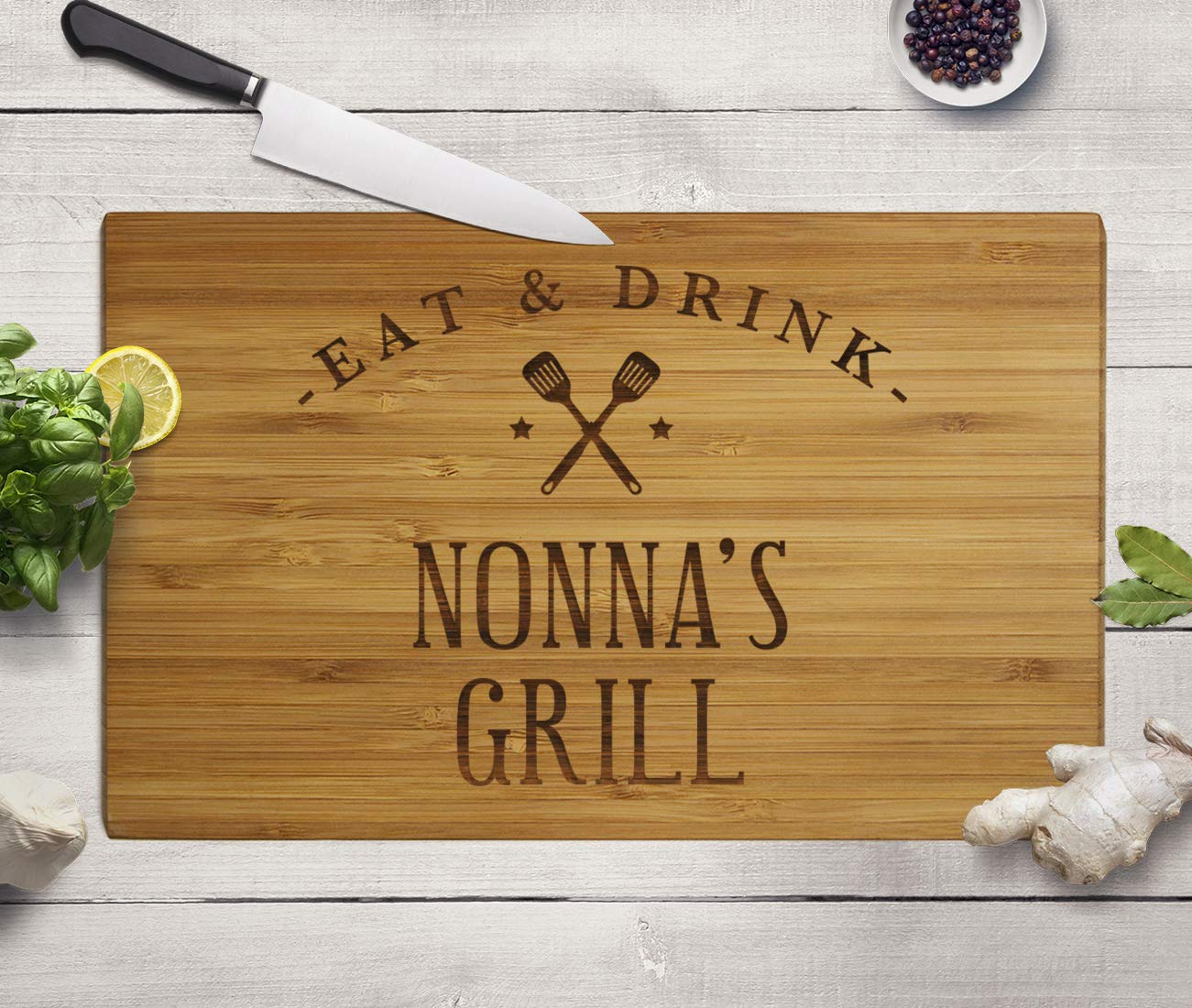 Andaz Press Large Bamboo Wood BBQ Cutting Board Gift, 17.75 x 11-inch, Nonna's Grill, 1-Pack, Laser Engraved Serving Chopping Board Christmas Birthday Chef Kitchen Ideas