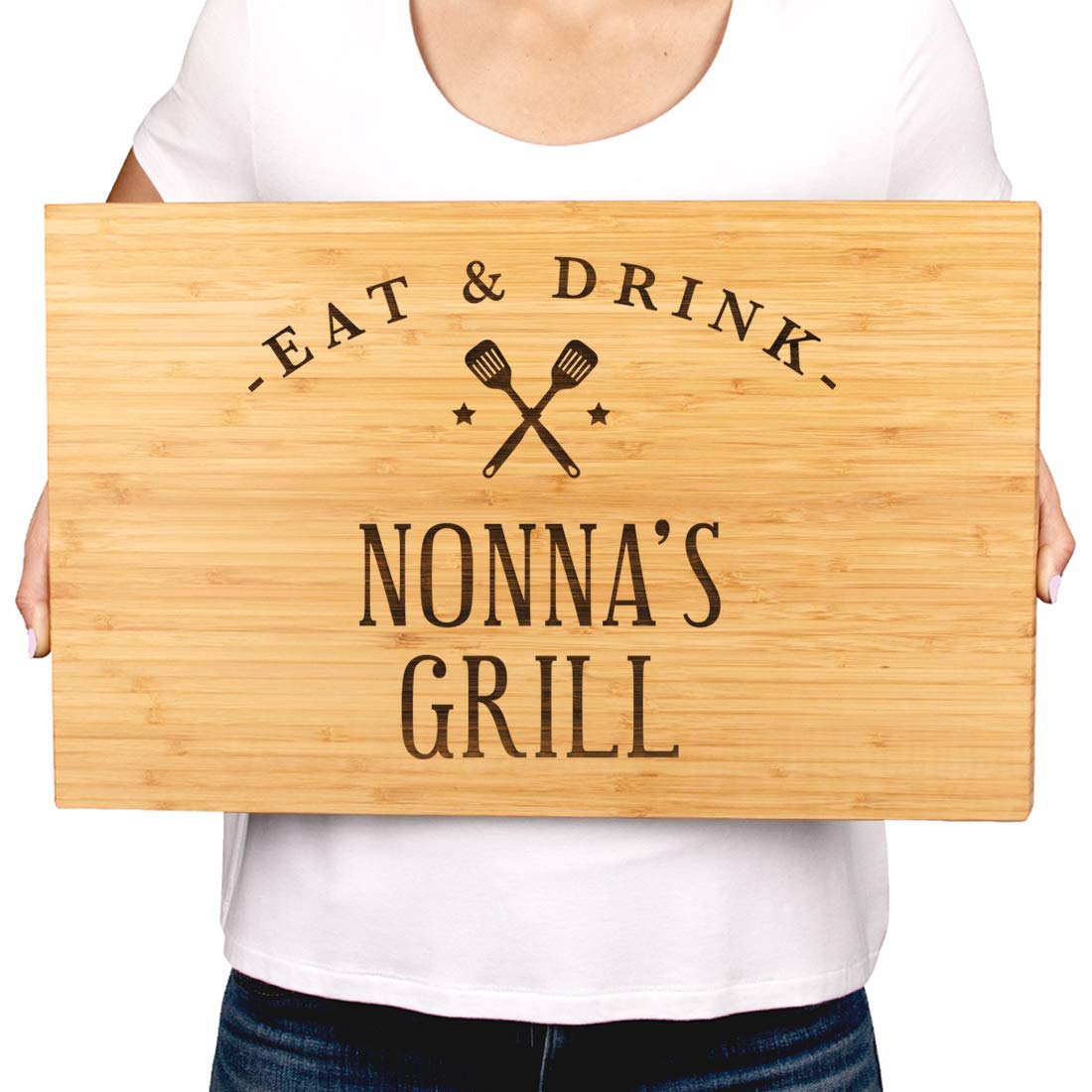 Andaz Press Large Bamboo Wood BBQ Cutting Board Gift, 17.75 x 11-inch, Nonna's Grill, 1-Pack, Laser Engraved Serving Chopping Board Christmas Birthday Chef Kitchen Ideas