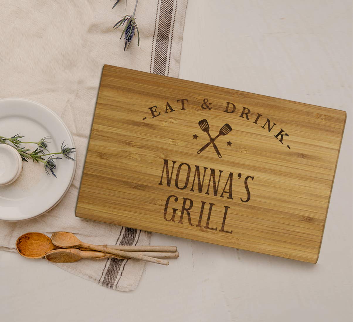 Andaz Press Large Bamboo Wood BBQ Cutting Board Gift, 17.75 x 11-inch, Nonna's Grill, 1-Pack, Laser Engraved Serving Chopping Board Christmas Birthday Chef Kitchen Ideas