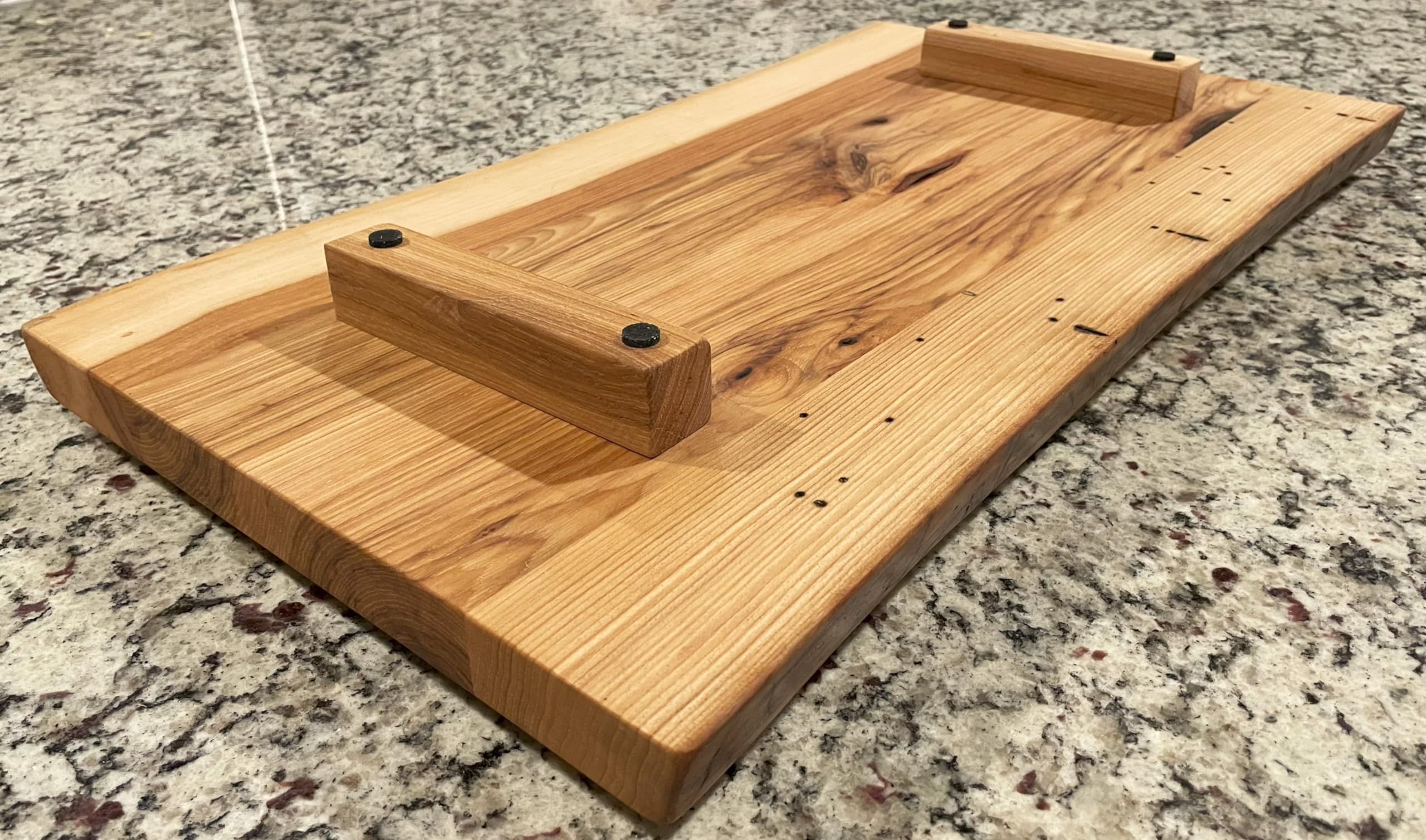 Hickory X Large, Gorgeous, Full-of-Character, Uncommon, Forest-to-Table Solid Double Live Edge Wood Charcuterie/Appetizer/Dessert/Grazing Board. 100% USA Handcrafted. 27 x 14.5 x 1.25"