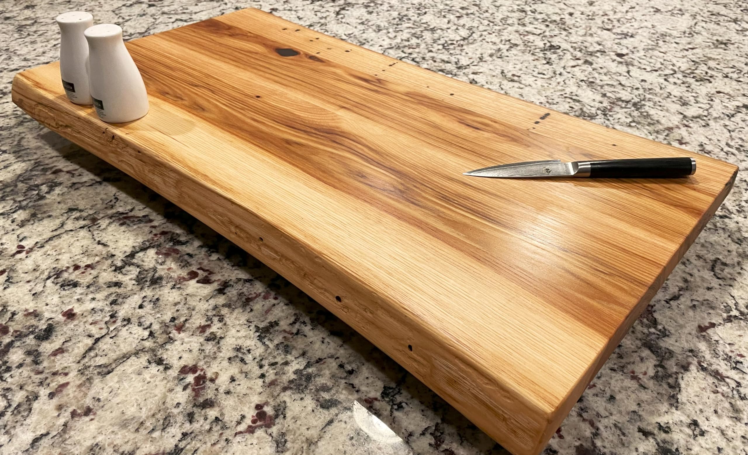 Hickory X Large, Gorgeous, Full-of-Character, Uncommon, Forest-to-Table Solid Double Live Edge Wood Charcuterie/Appetizer/Dessert/Grazing Board. 100% USA Handcrafted. 27 x 14.5 x 1.25"