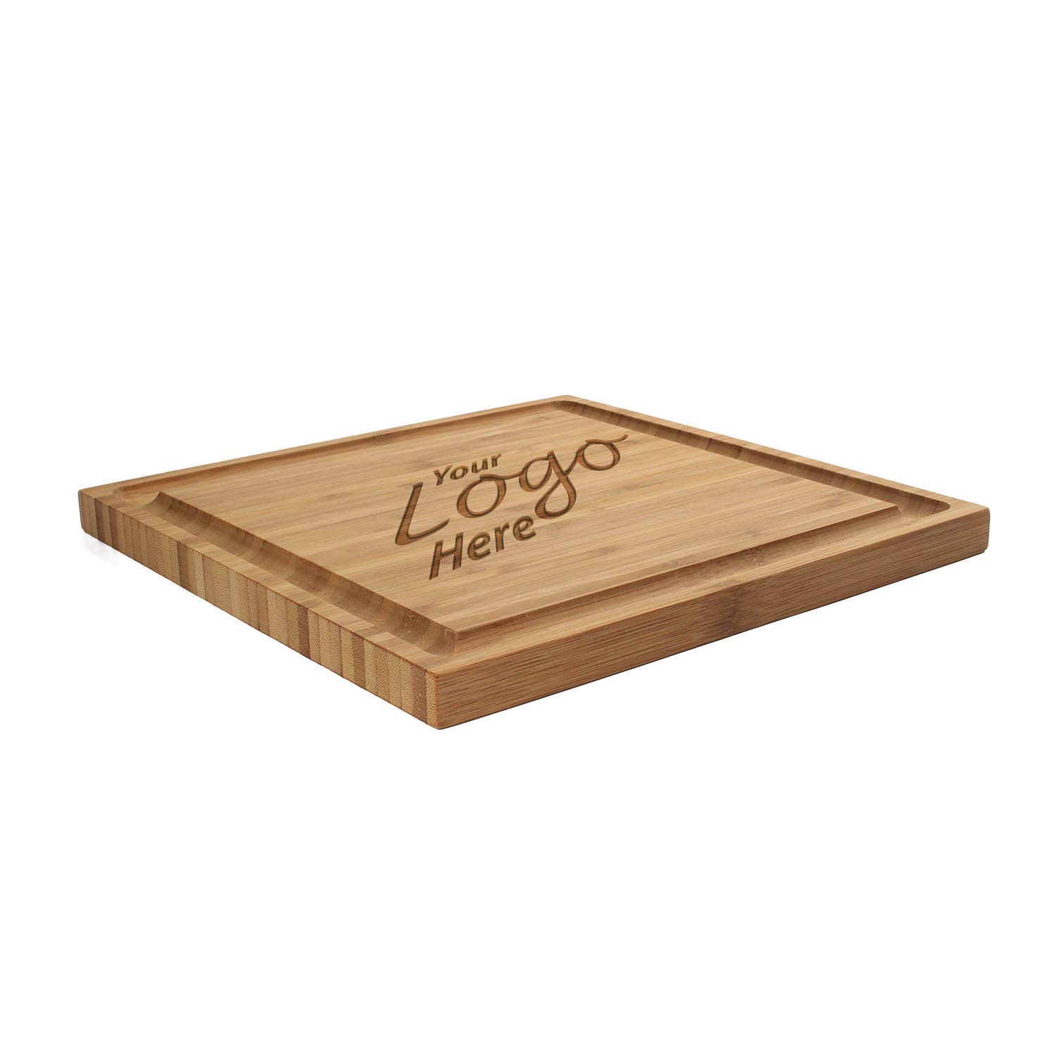 BambooMN Custom Laser Engraved Personalized Bamboo Wooden Company Logo Promotional Marketing Business Bulk Cutting Boards - 11" x 11" x 0.75" (Grooved) - 1 Piece