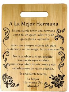 regalo para hermana: tabla de cortar de bambú grabada (22 x 30 cm) gift for sister-engraved bamboo cutting board 9"x12"