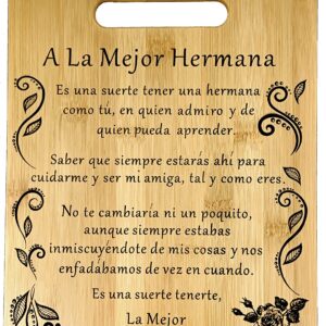 Regalo para Hermana: Tabla de cortar de bambú grabada (22 x 30 cm) Gift for Sister-Engraved bamboo cutting board 9"x12"