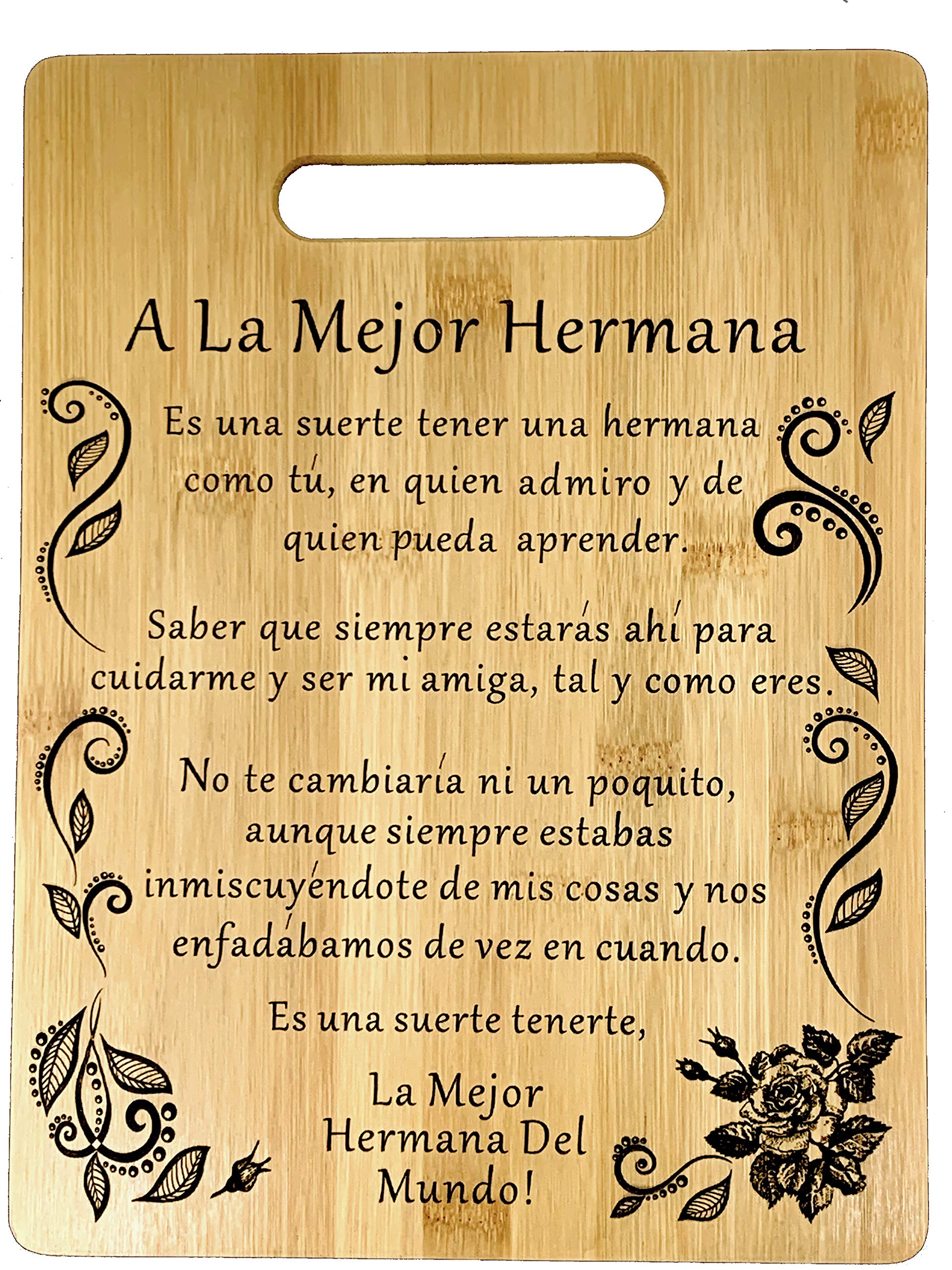 Regalo para Hermana: Tabla de cortar de bambú grabada (22 x 30 cm) Gift for Sister-Engraved bamboo cutting board 9"x12"