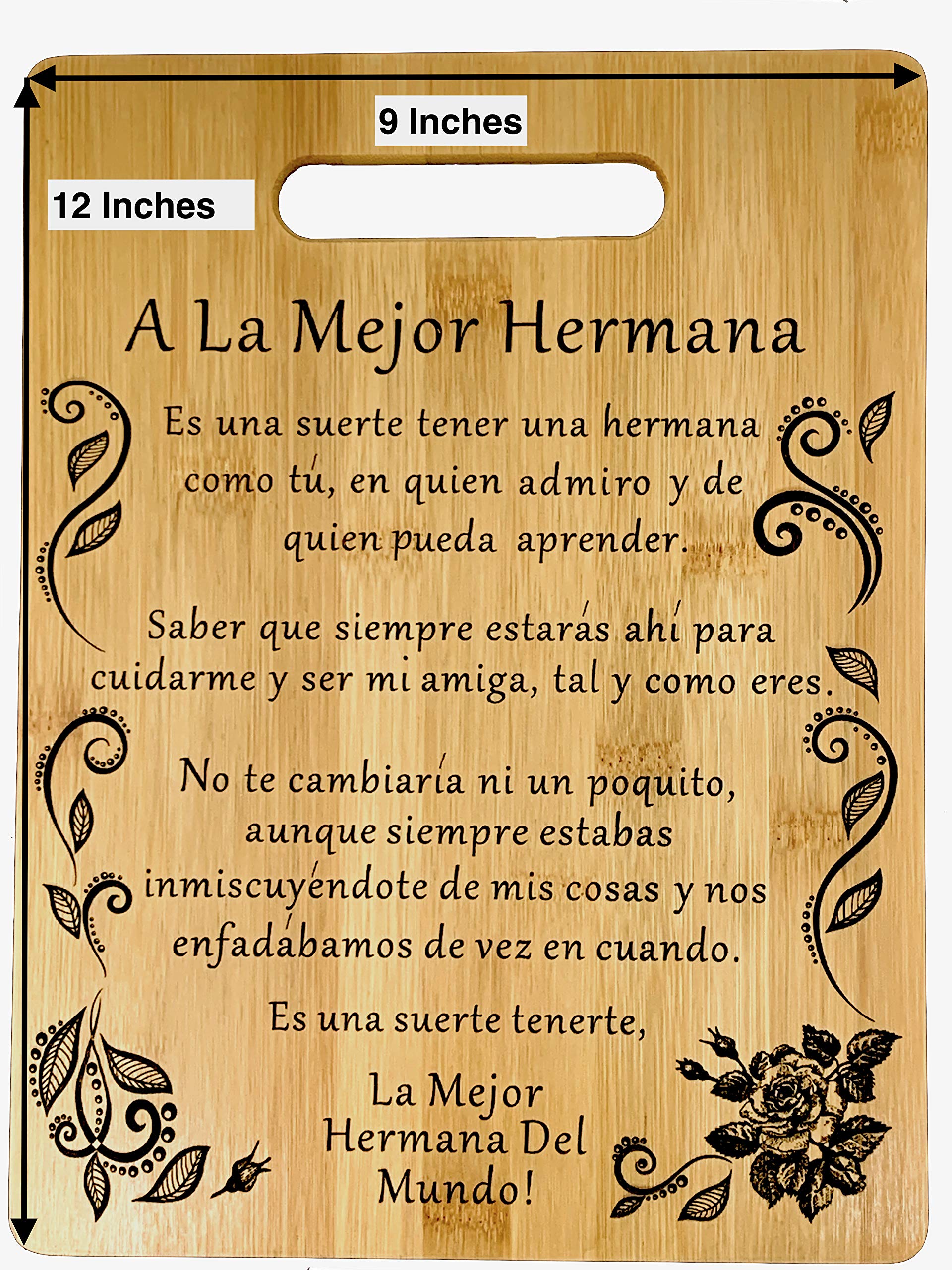 Regalo para Hermana: Tabla de cortar de bambú grabada (22 x 30 cm) Gift for Sister-Engraved bamboo cutting board 9"x12"