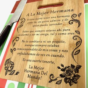 Regalo para Hermana: Tabla de cortar de bambú grabada (22 x 30 cm) Gift for Sister-Engraved bamboo cutting board 9"x12"