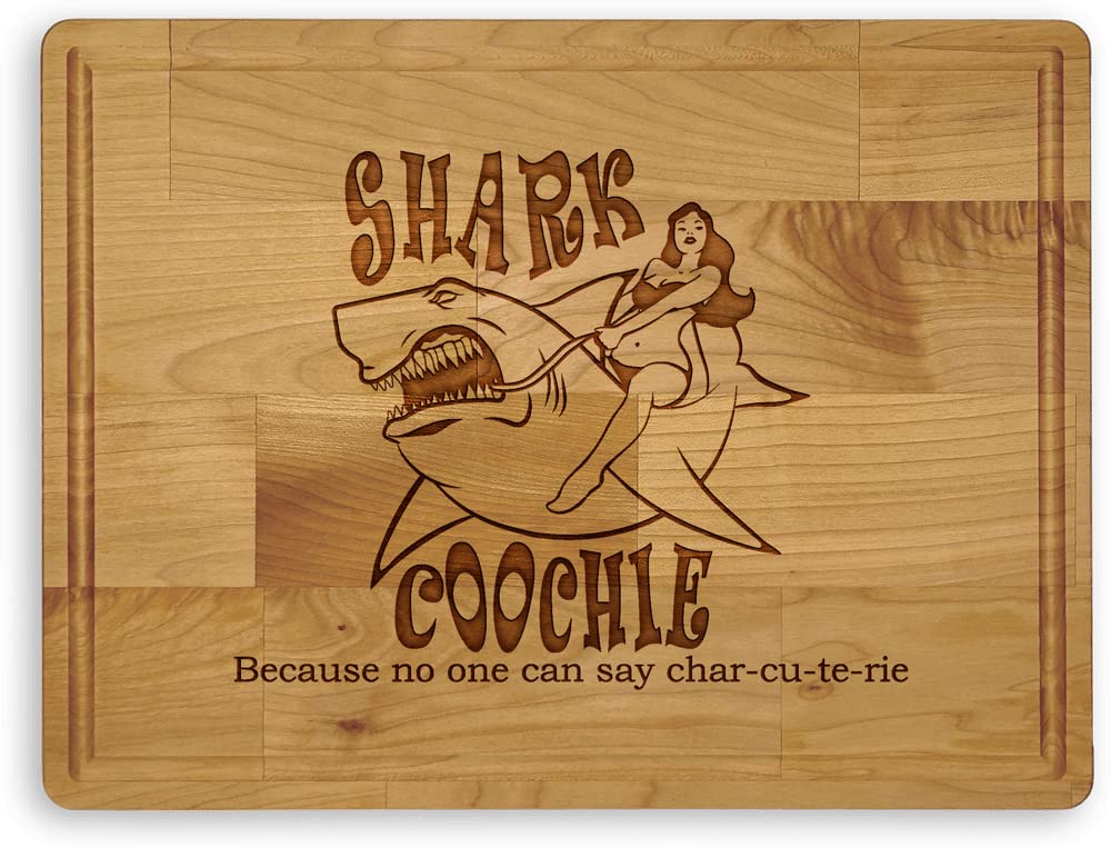 Shark Coochie Board Funny Maple Charcuterie Board - Multiple Designs and Personalization options