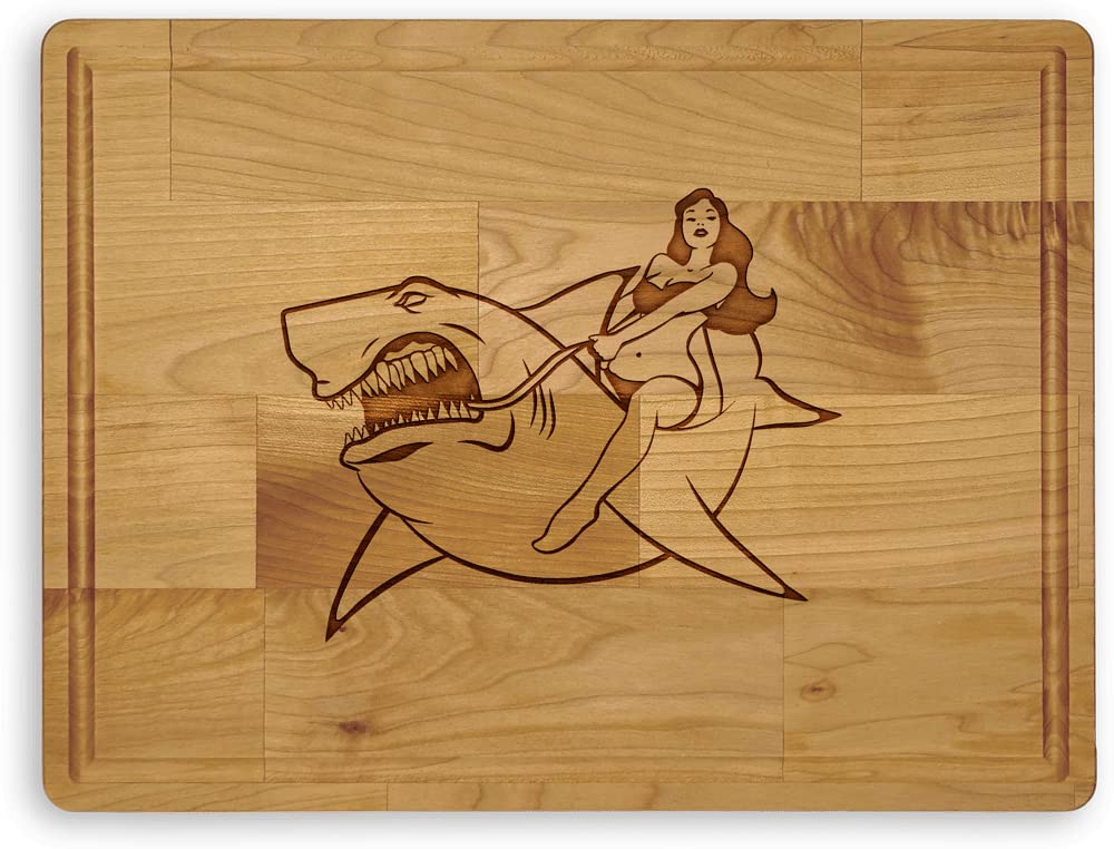 Shark Coochie Board Funny Maple Charcuterie Board - Multiple Designs and Personalization options