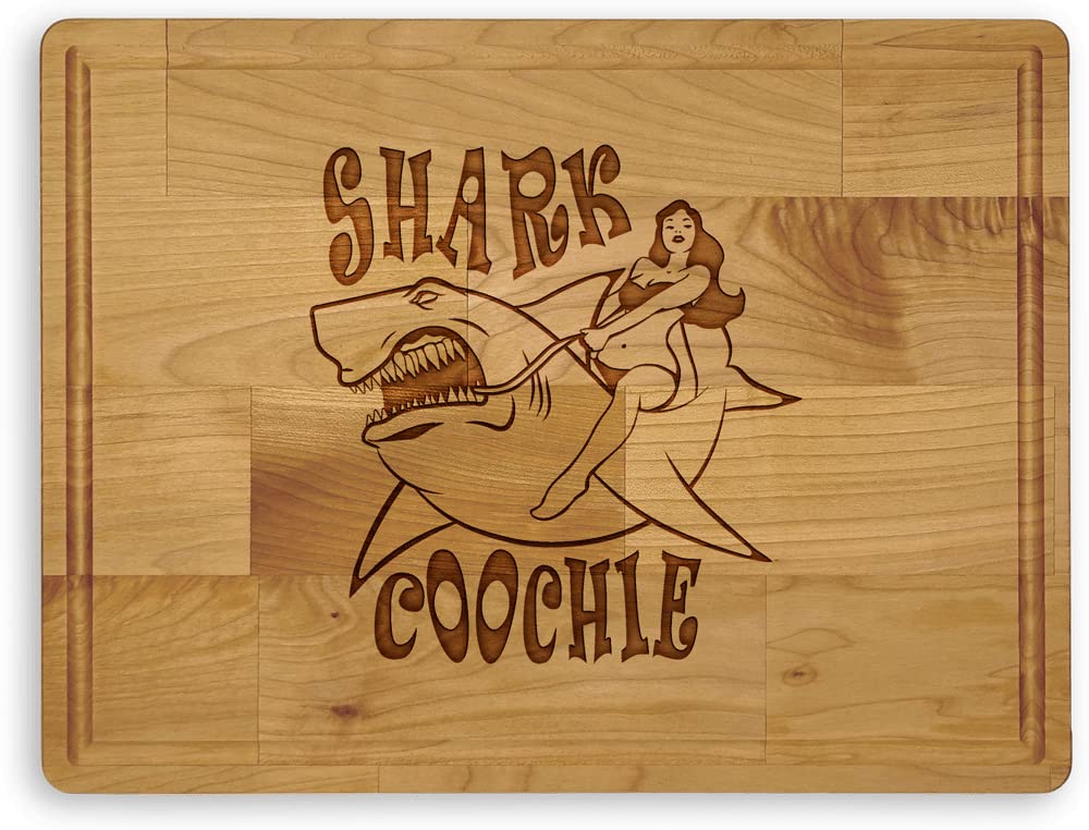 Shark Coochie Board Funny Maple Charcuterie Board - Multiple Designs and Personalization options