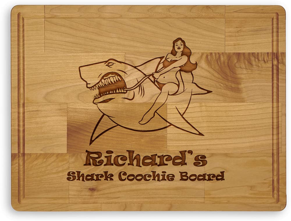 Shark Coochie Board Funny Maple Charcuterie Board - Multiple Designs and Personalization options