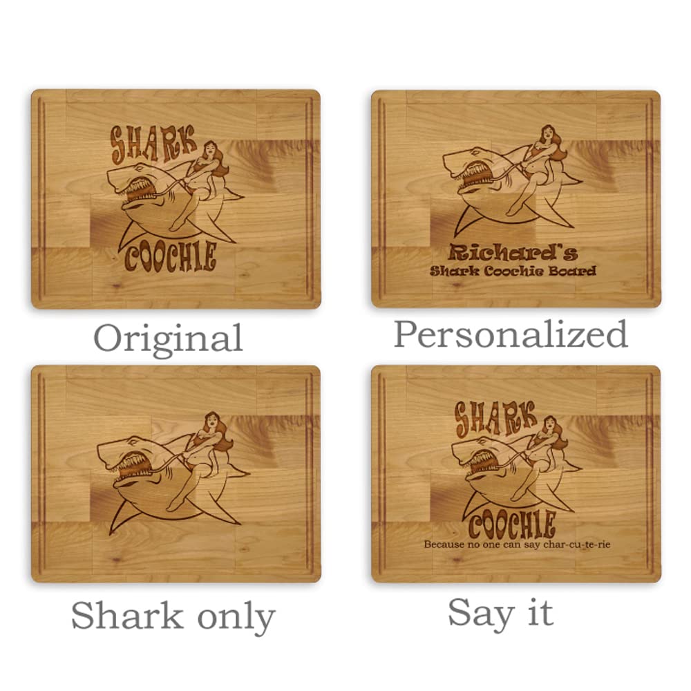 Shark Coochie Board Funny Maple Charcuterie Board - Multiple Designs and Personalization options