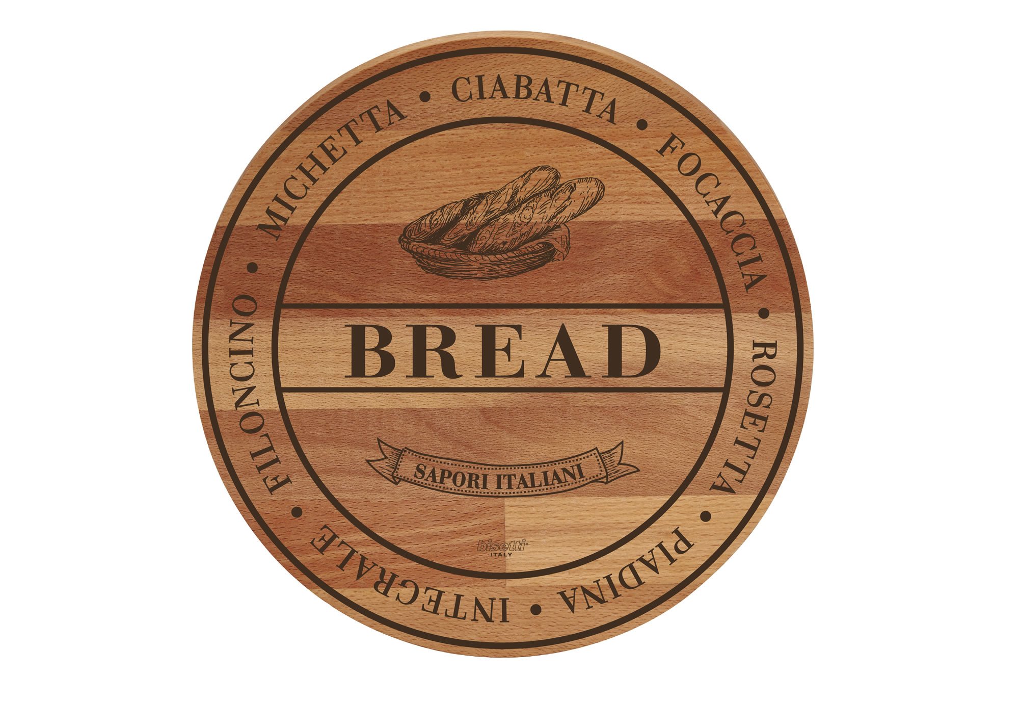 Bisetti BT-26804"Bread" Beech Wood Round Cutting Board, 11.8", Brown