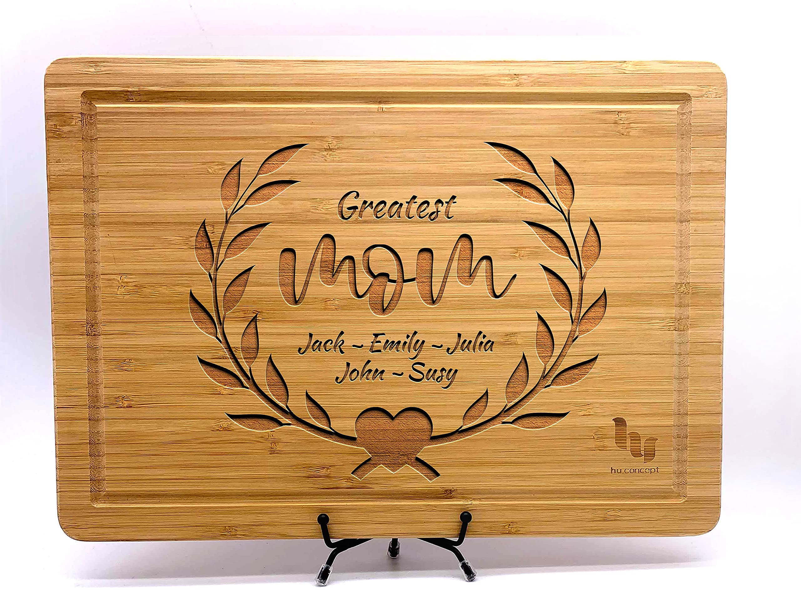 Personalized Cutting Board for Mom or Grandma, Custom Engraved Name and Text, Customized Mom and Grandma Gift from Daughter or Son, Kitchen Sign with Stand, 12 Designs and 3 Sizes