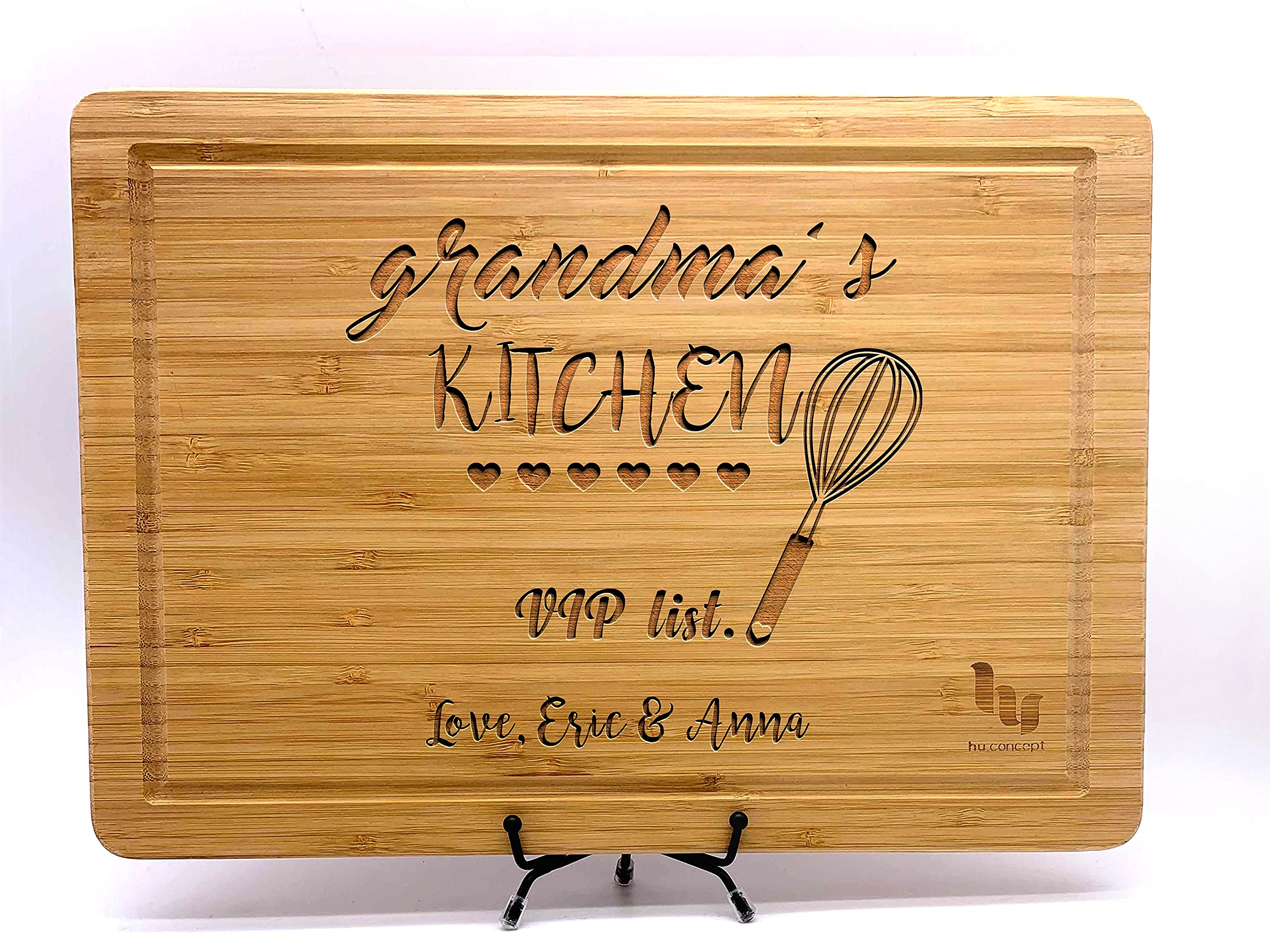 Personalized Cutting Board for Mom or Grandma, Custom Engraved Name and Text, Customized Mom and Grandma Gift from Daughter or Son, Kitchen Sign with Stand, 12 Designs and 3 Sizes