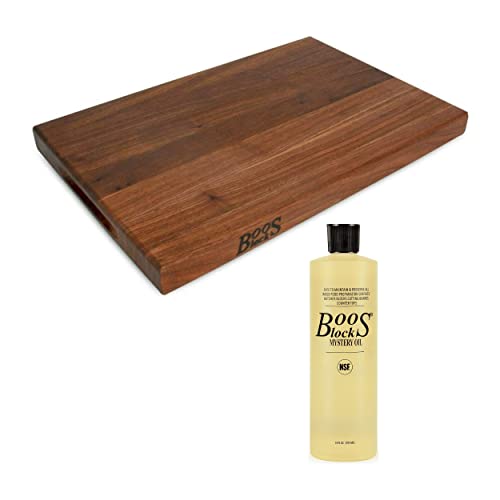 John Boos WAL-R01 Walnut Wood Reversible Cutting Board (18 x 12 x 1.5 Inches) with Mystery Butcher Block Oil (16 Ounces) Bundle (2 Items)