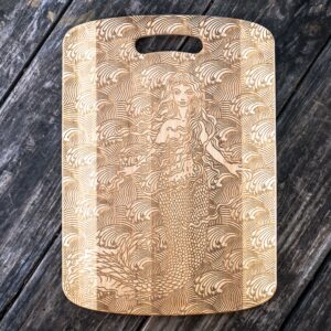 Mermaid Cutting Board 14''x9.5''x.5'' Bamboo