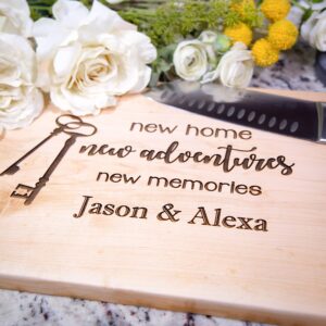 engraved personalized cutting board - new home new adventures new memories - a perfect housewarming gift or wedding gift - custom home gift idea personalized housewarming gifts