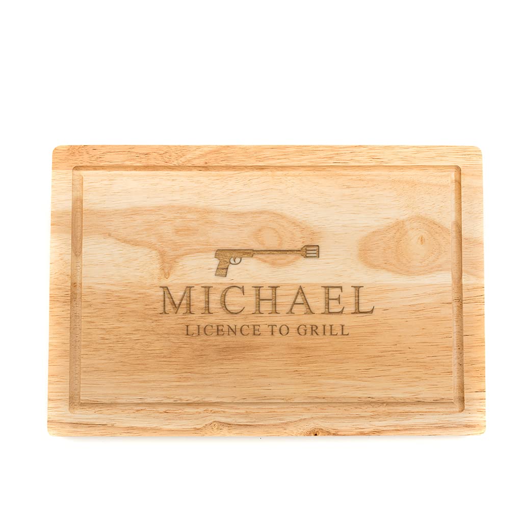 Personalized Wooden Bbq Cutting Board - Birthday Gift for Husband Boyfriend - Grilling Gifts for Men - James Bond Licensed to Grill - Funny Novelty Gift Idea