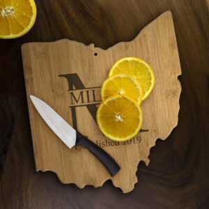 USA Ohio State Shaped Personalized MILLER Cutting Board | Custom Bamboo Serving & Cutting Board (Ohio)