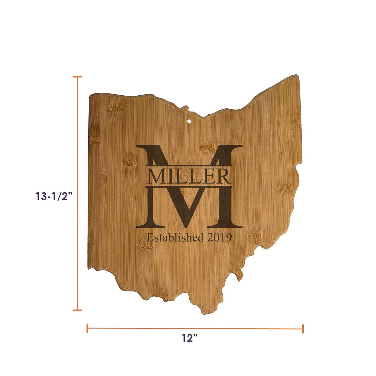 USA Ohio State Shaped Personalized MILLER Cutting Board | Custom Bamboo Serving & Cutting Board (Ohio)