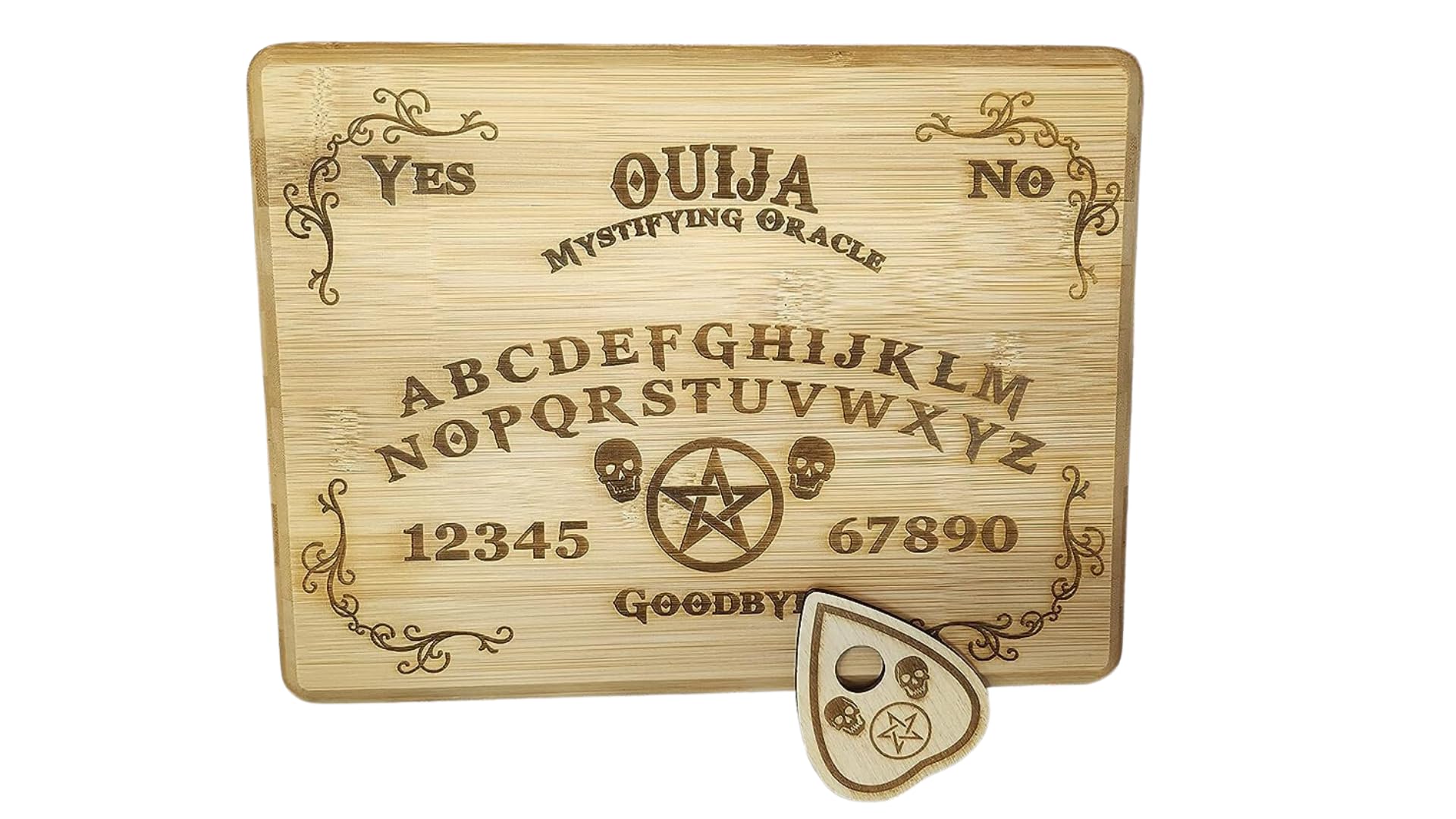 Ouija Spirit Talking Bamboo Cutting Board with Slider/Kitchen Carving Board 12x9 / Novelty Ouija Board