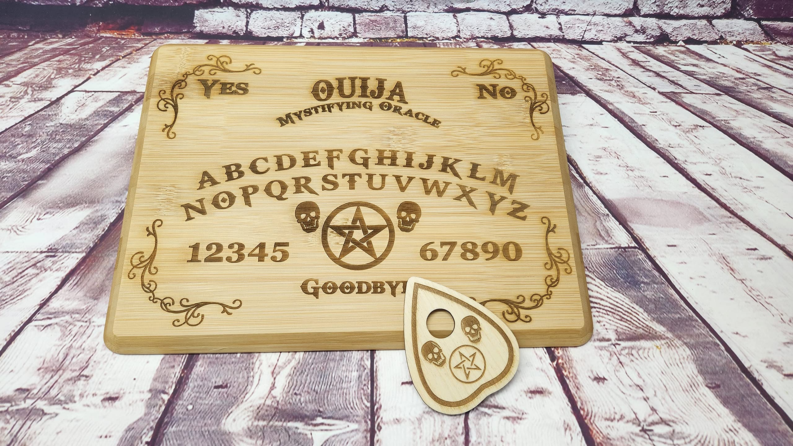 Ouija Spirit Talking Bamboo Cutting Board with Slider/Kitchen Carving Board 12x9 / Novelty Ouija Board