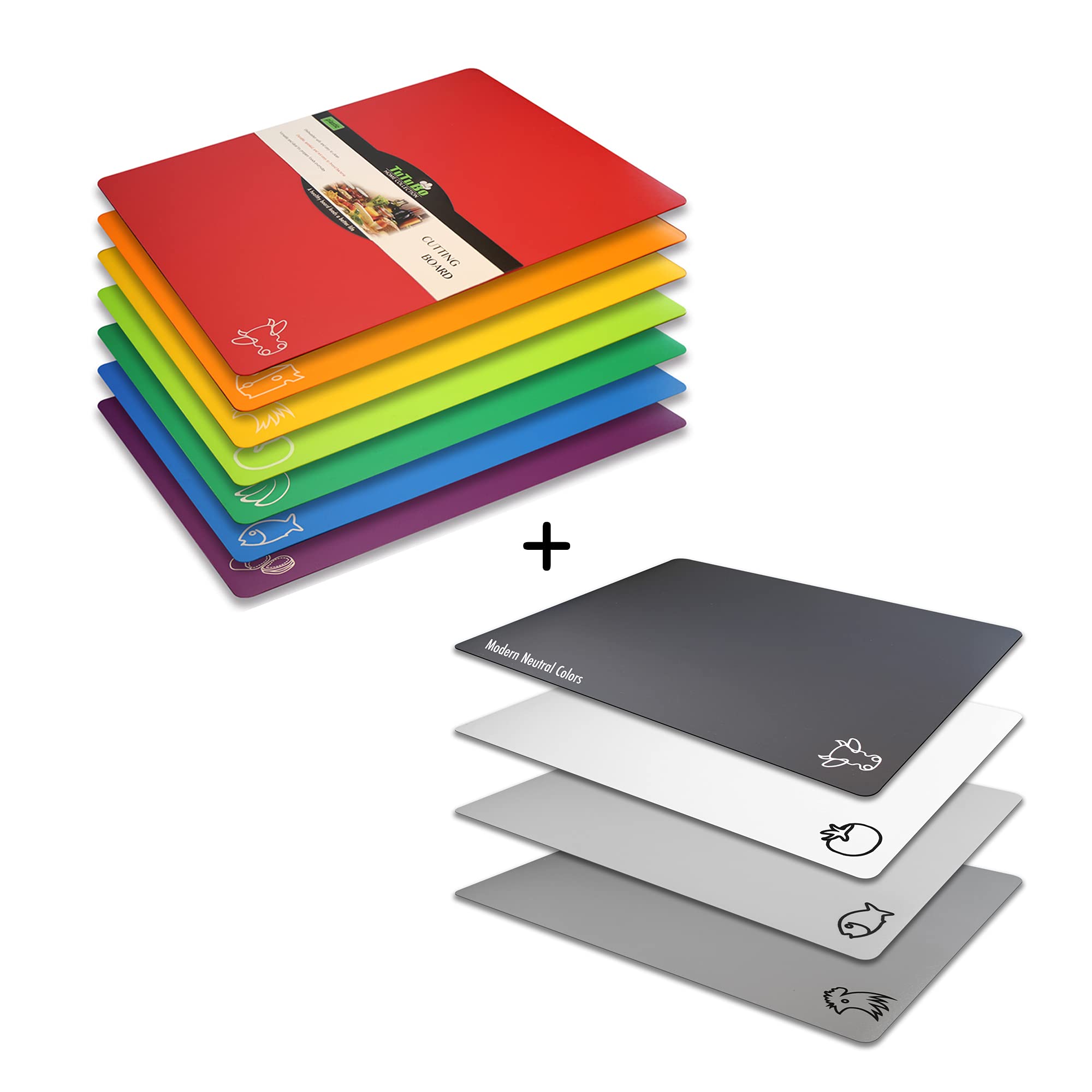 Fotouzy Flexible Plastic Cutting Board Combination Set of 11, 7 Rainbow Colors and 4 Neutral Gray