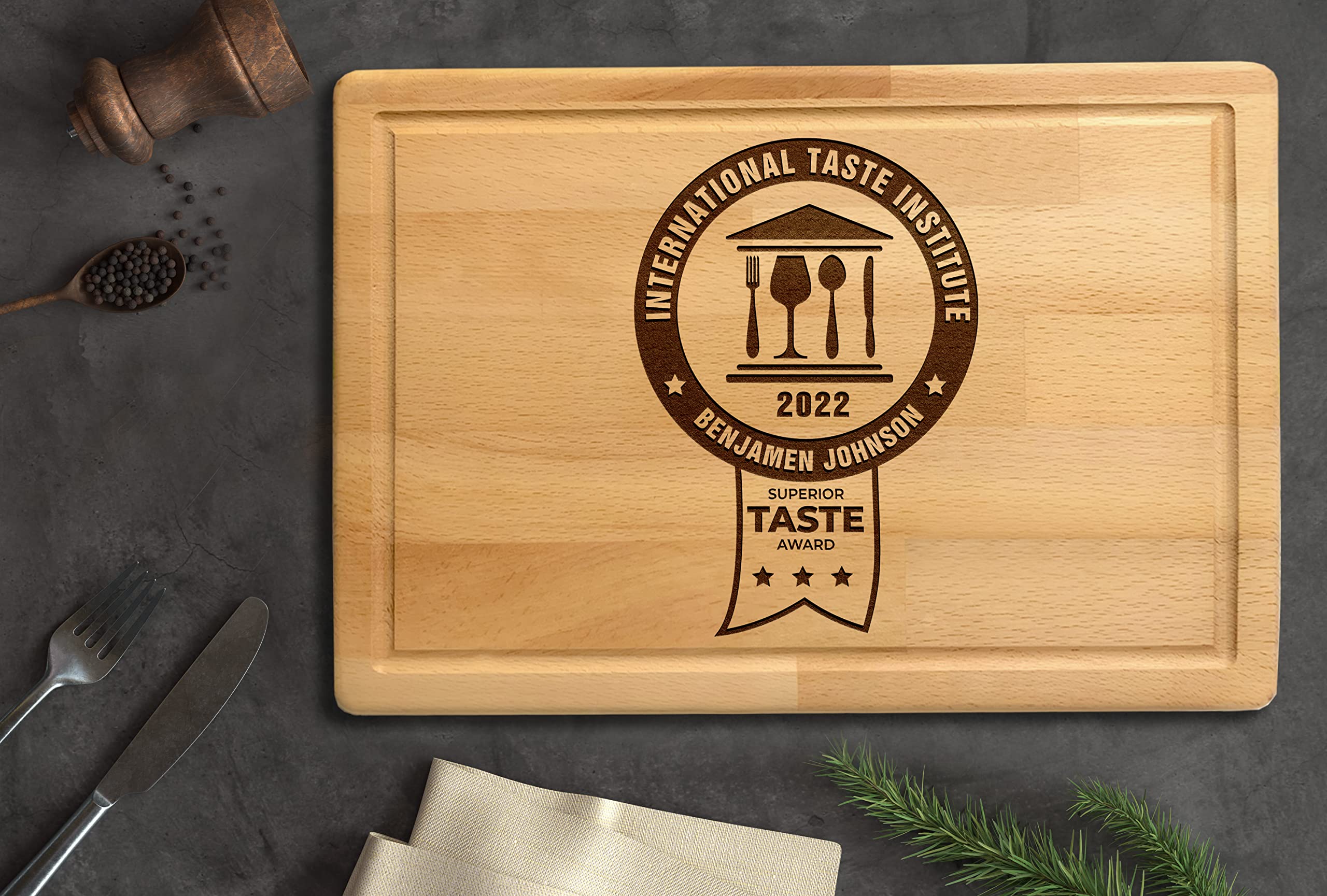 Personalized Wood Cutting Board, Best Friend Gifts, Chef Award, International Superior Taste Award, Customizable Anniversary and Birthday Gift for Women or Men, Cooking Handmade Gift, Taste Institute