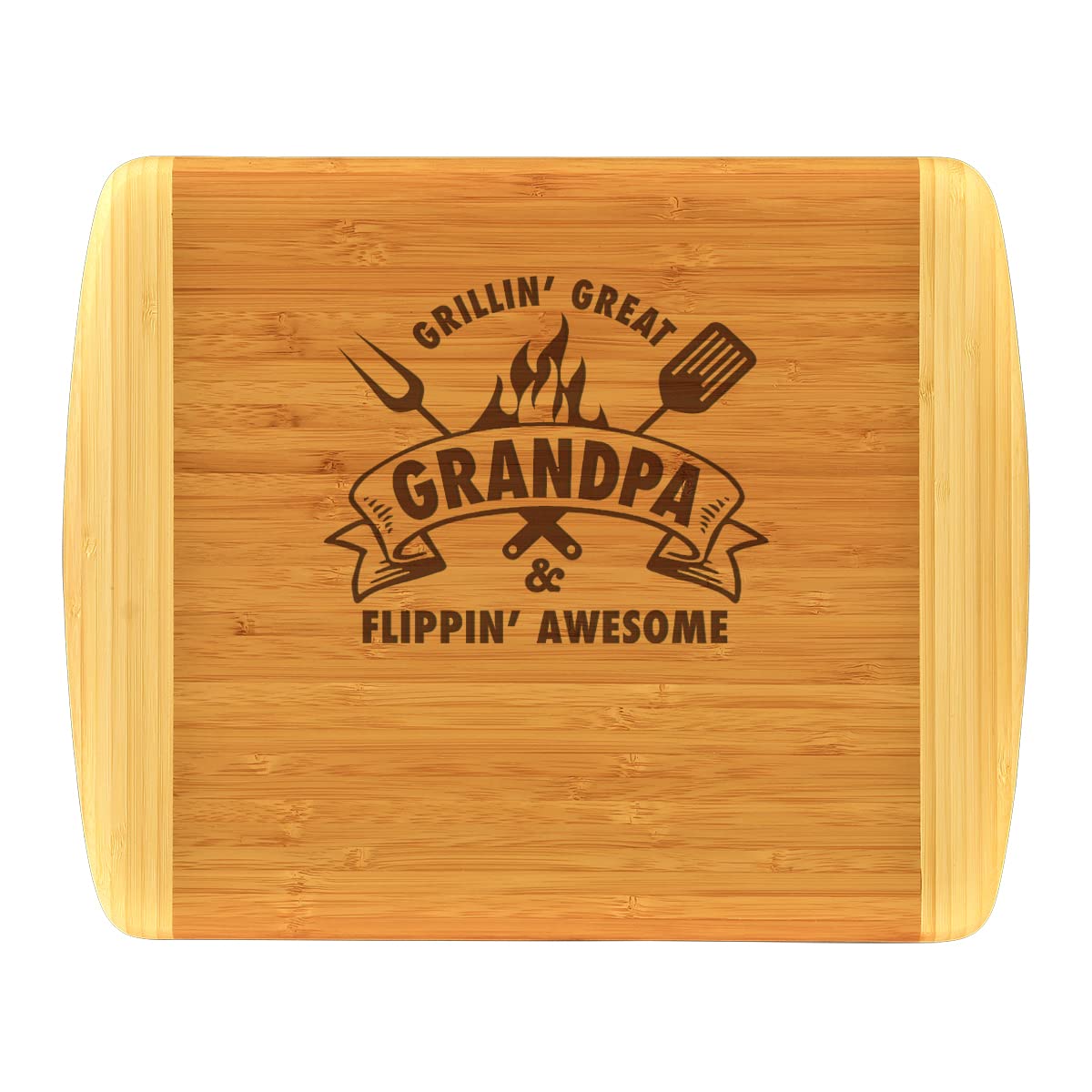 Grandpa Gift – Grillin Great Flippin Awesome Engraved 2-Tone Bamboo Cutting Board Custom Made BBQ Grilling Fathers Day Birthday Christmas Grandpa Poppop Gift From Grandkids Grandchildren (11.5x13.5)