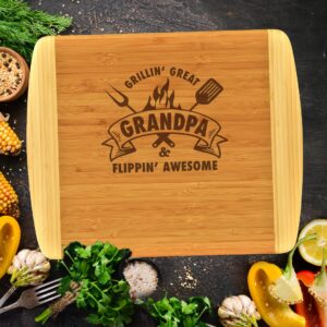 Grandpa Gift – Grillin Great Flippin Awesome Engraved 2-Tone Bamboo Cutting Board Custom Made BBQ Grilling Fathers Day Birthday Christmas Grandpa Poppop Gift From Grandkids Grandchildren (11.5x13.5)