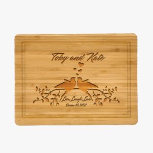 love bird branch tree names personalized bamboo cutting board, custom couple names cutting board, laser engraved chopping board for wedding, anniversary, mother's day gift