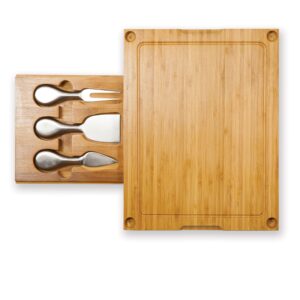 TOSCANA - a Picnic Time brand Concerto Glass Top Cheese and Knife Set - Charcuterie Set - Glass Top Cutting Board, (Bamboo)