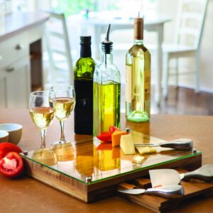 TOSCANA - a Picnic Time brand Concerto Glass Top Cheese and Knife Set - Charcuterie Set - Glass Top Cutting Board, (Bamboo)