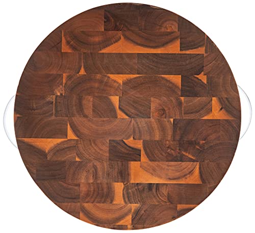 Mountain Woods EGA2SS 15" X 2" Extra Thick Acacia Hardwood End Grain Round Cutting Board w/Stainless Steel Band, 15 X 15 X 2