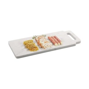 J QUATTUOR Home White Marble Cutting Board, Cheese Board, Serving Tray, Charcuterie Board, Rectangular Shape Fruit Platter with Handle for Cheeses, Meat, Fruits, Appetizers and Sushi