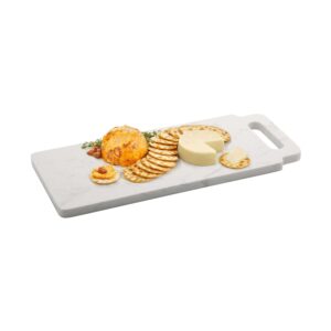 J QUATTUOR Home White Marble Cutting Board, Cheese Board, Serving Tray, Charcuterie Board, Rectangular Shape Fruit Platter with Handle for Cheeses, Meat, Fruits, Appetizers and Sushi