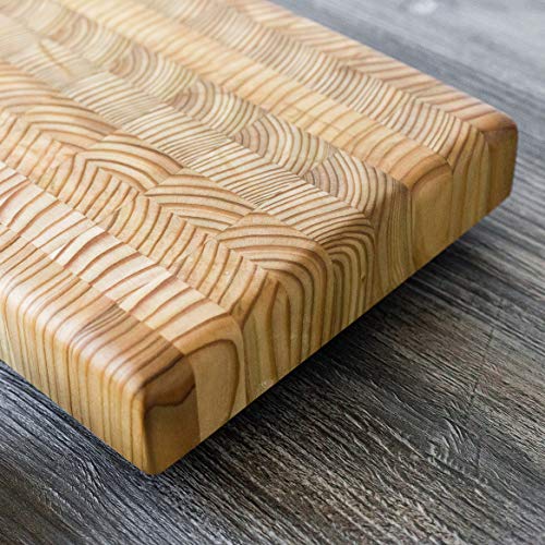 Larch Wood Canada End Grain Double Cheese Board, Handcrafted for Professional Chefs & Home Cooking, 17-3/4" x 7" x 1-1/2" plus Larch Wood Beeswax and Mineral Oil Conditioner (1.6 oz/ 45g)