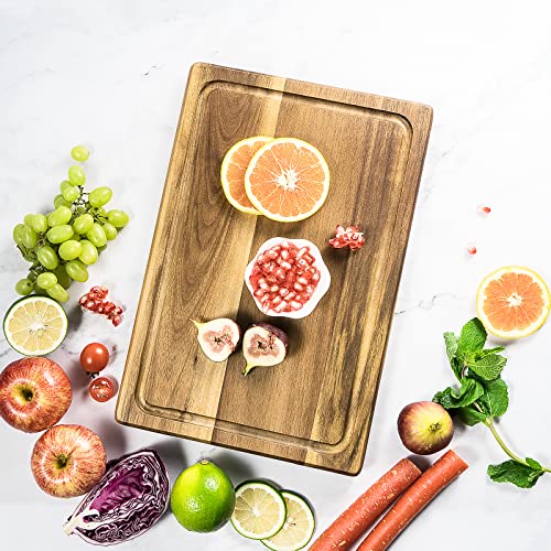 JF JAMES.F Acacia Wood Cutting Board 14 x 9.5 inch, 1 inch Thick Hardwood Cutting Board with Juice Groove Wooden Chopping Board for Kitchen