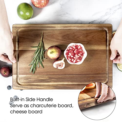 JF JAMES.F Acacia Wood Cutting Board 14 x 9.5 inch, 1 inch Thick Hardwood Cutting Board with Juice Groove Wooden Chopping Board for Kitchen