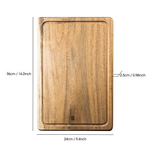 JF JAMES.F Acacia Wood Cutting Board 14 x 9.5 inch, 1 inch Thick Hardwood Cutting Board with Juice Groove Wooden Chopping Board for Kitchen