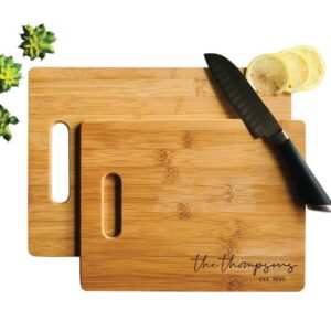 Personalized Bamboo Cutting Board, Wedding Gift, Family Name, Engraved Wood Board 2 Sizes, Anniversary (Bamboo)