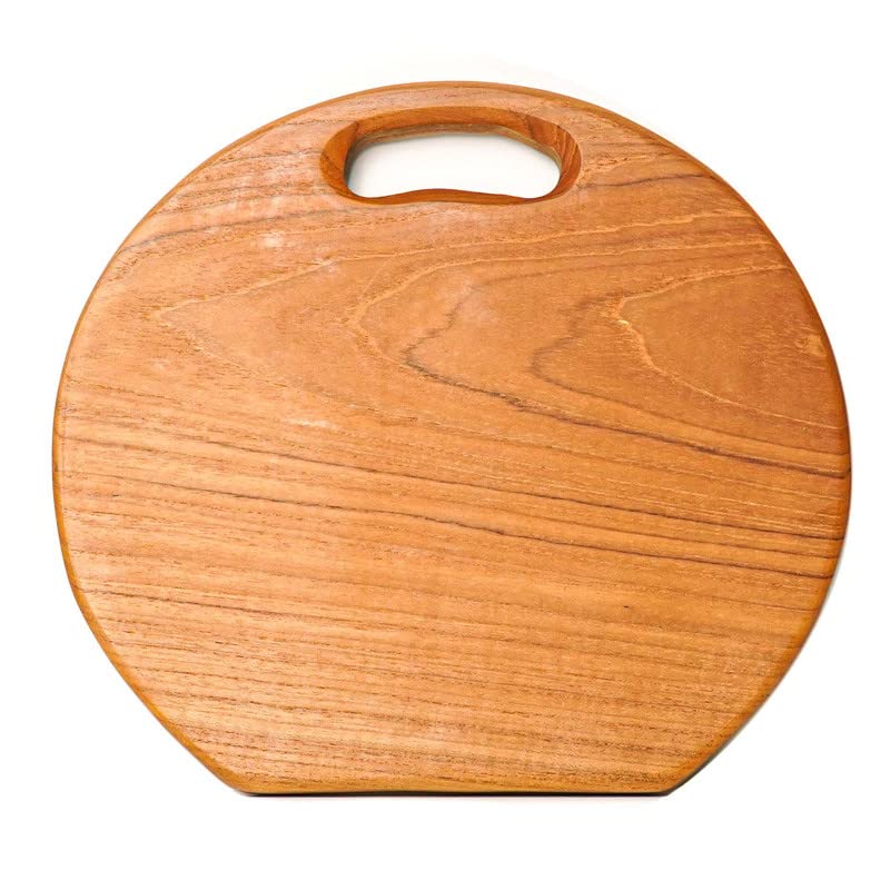 Rainforest Bowls 11.5"x10.6" Circular Javanese Teak Wood Cutting Board w/Handle- Ultra-Durable, Heavy Duty, Lasts Years w/Daily Use- Premium Custom Design Handcrafted by Indonesian Artisans