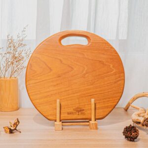 Rainforest Bowls 11.5"x10.6" Circular Javanese Teak Wood Cutting Board w/Handle- Ultra-Durable, Heavy Duty, Lasts Years w/Daily Use- Premium Custom Design Handcrafted by Indonesian Artisans