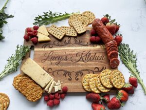 custom engraved wooden cutting board charcuterie cheese board personalized with custom text or message acacia wood (10 x 14)